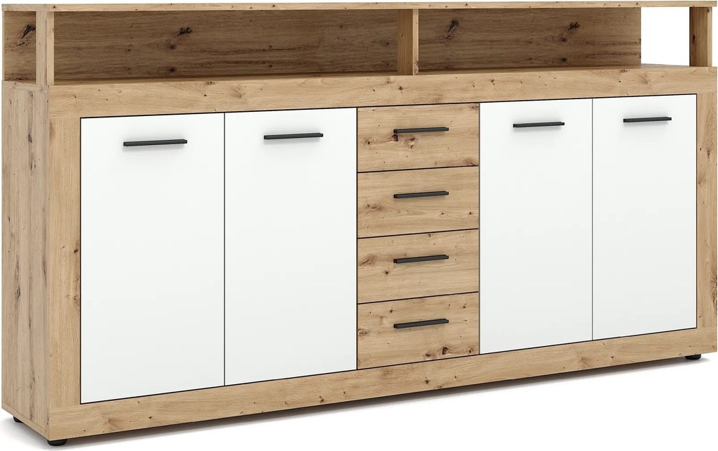 Komoda Luna 190 cm dub Artisan/bílá