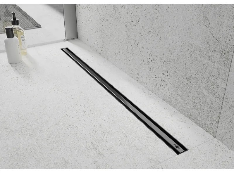 Mexen Flat nerezový sprchový žlab s rotačním 360° sifonem 80 cm, vzor SLIM, černá, 1741080