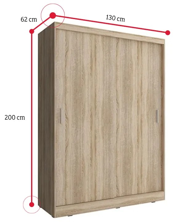 Expedo Šatní skříň WHITNEY 130, dub sonoma, 60x130x200