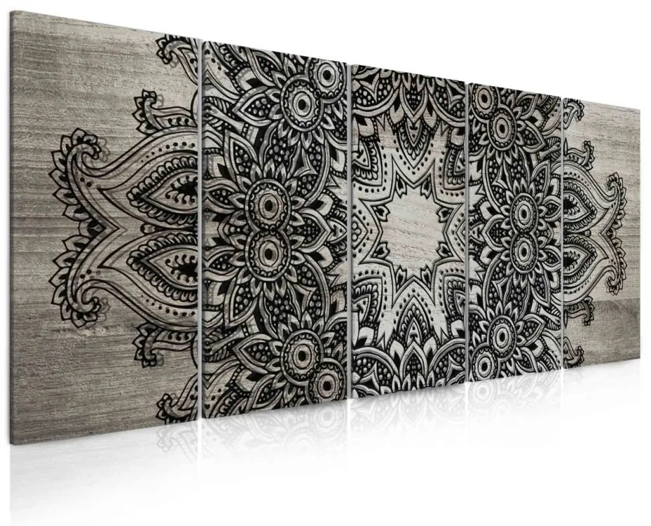 Malvis Malvis Obraz mandala černá krajka a dřevo  150x60 cm
