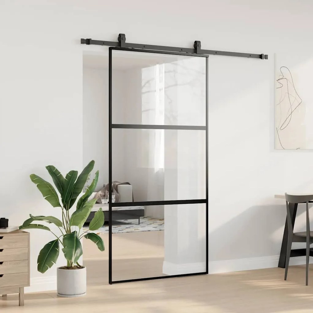 Posuvné dveře se sadou kování černé 102,5x205 cm Tvrzené sklo 3375876