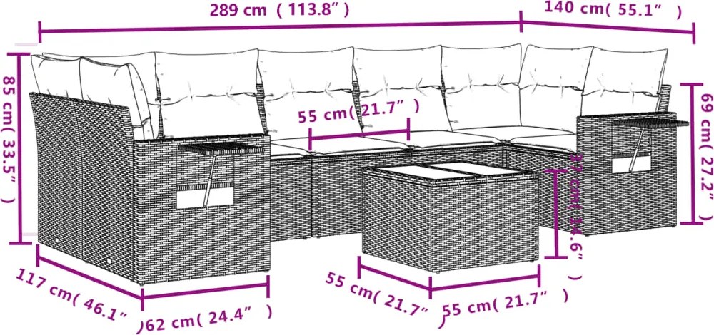 8dílná zahradní sedací souprava s poduškami béžová polyratan 3252276