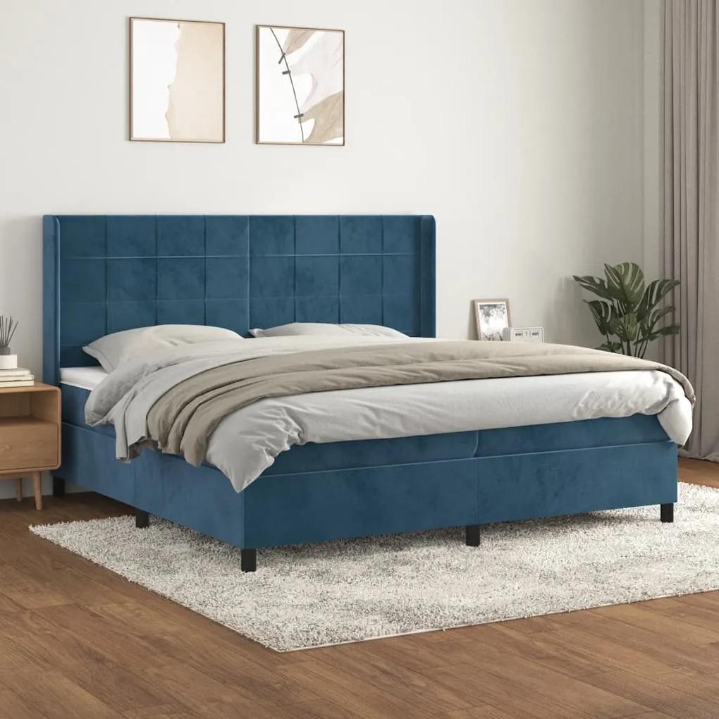 Box spring postel s matrací tmavě modrá 200x200 cm samet,  3132703