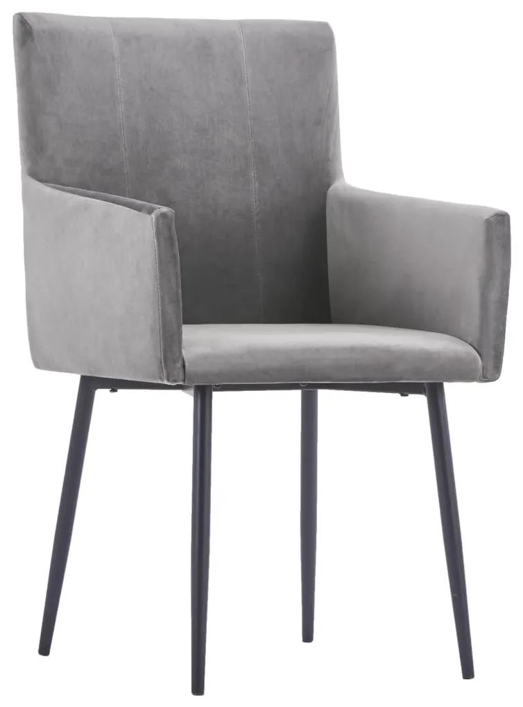 vidaXL Jídelní židle s područkami 2 ks šedé samet