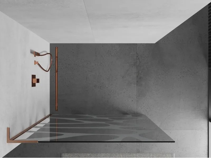 Mexen Kioto L, sprchová zástěna Walk-In 100 x 200 cm, 8mm čiré sklo bílý vzor, měděný matný profil, 800-100-103-65-85