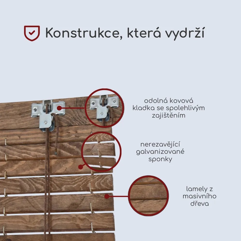 Vingo Dřevěná roleta na pergolu – přírodní, 2. jakost Šířka rolety: 100 cm, Rozvin rolety: 150 cm