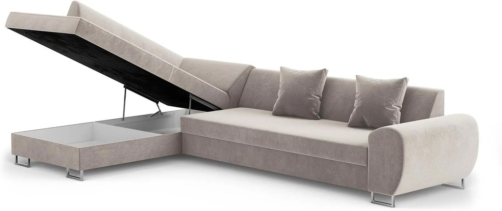 KOOKO HOME Rohová rozkládací sametová pohovka s úložným prostorem Adagio XL levý roh