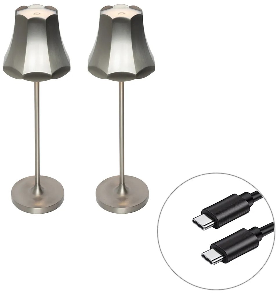 Sada 2 retro stolních lamp gunmetal dobíjecí IP44 - Granny