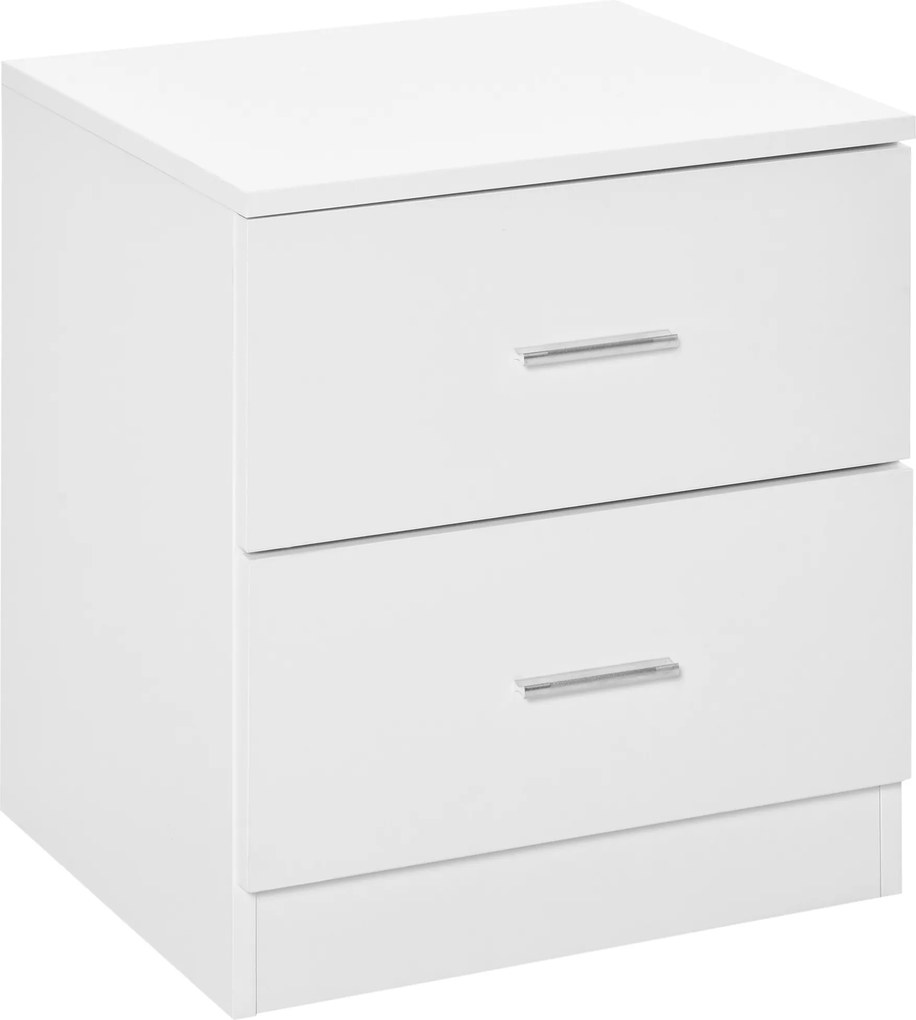 HOMCOM Moderní Noční Stolek s 2 Zásuvkami, Stolek do Obývacího Pokoje a Ložnice, Nosnost 30 kg, 45x39,5x49 cm, Bílý