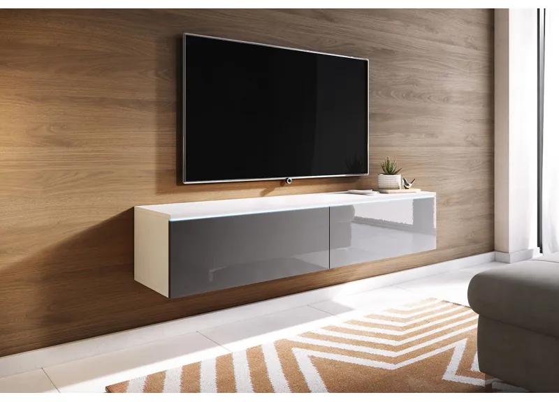 TV stolek Dlone 140, Barva: wotan / bílý lesk, Osvětlení: osvětlení LED - bílé