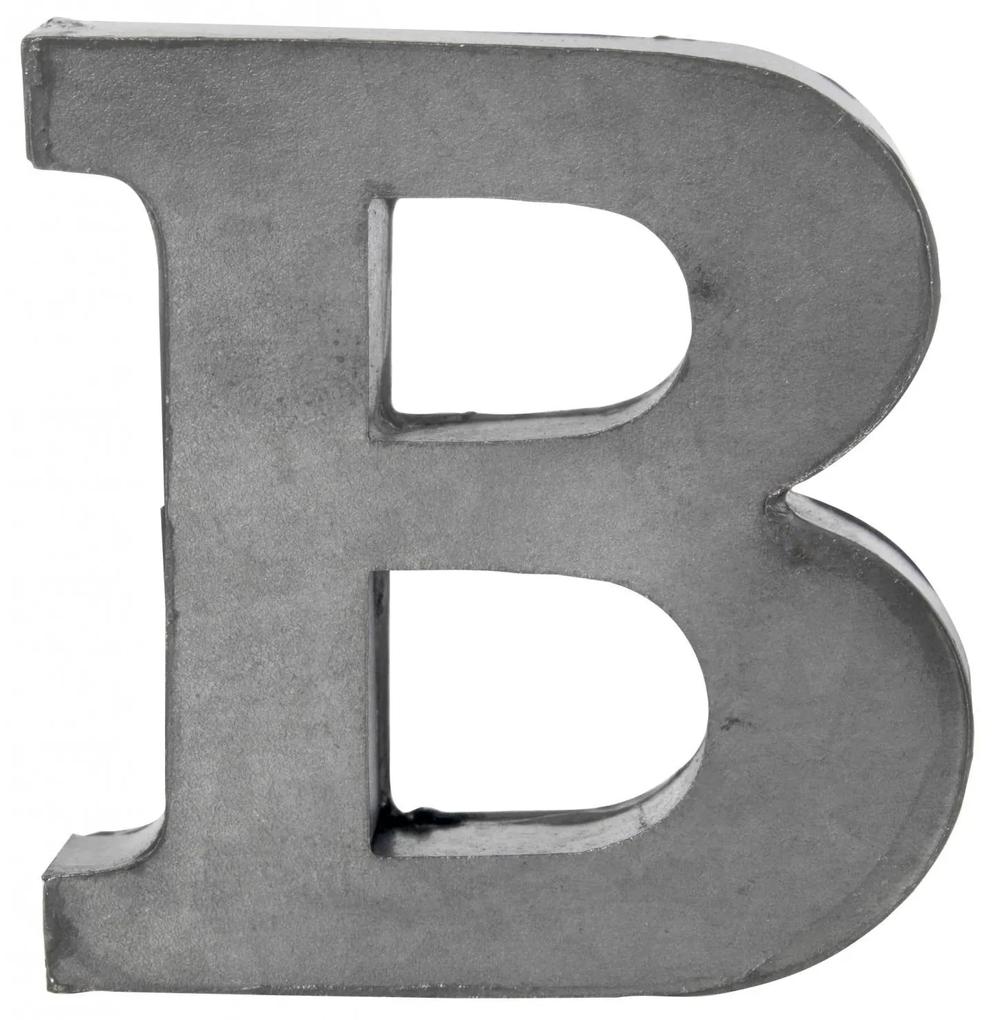 MADAM STOLTZ Plechové písmeno B, 5,5 cm, šedá barva, zinek