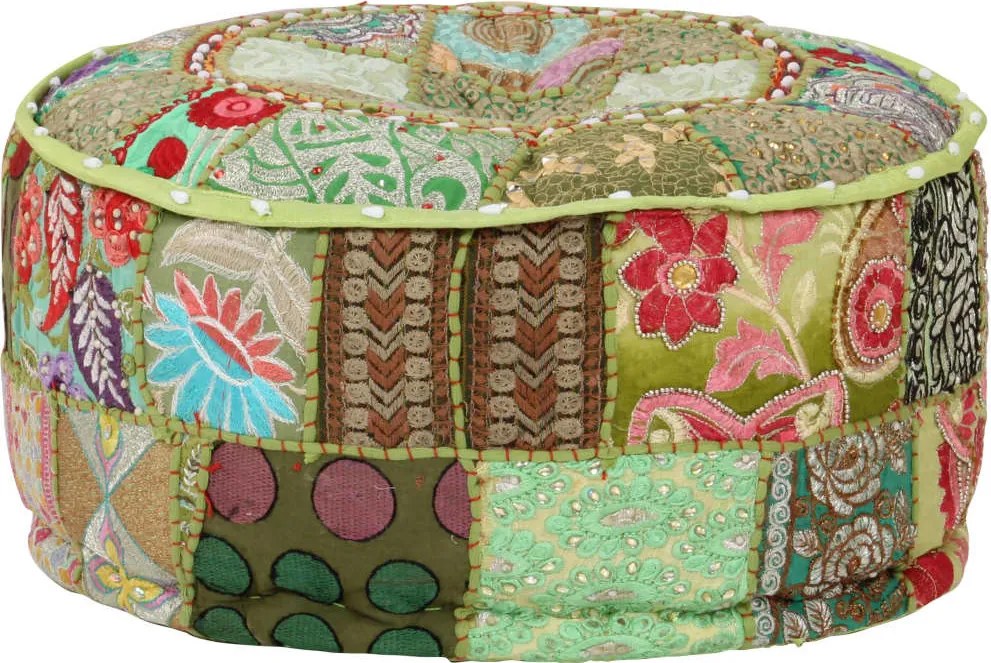 vidaXL Sedací puf patchwork kulatý bavlna ruční výroba 40x20 cm [246571] Barva: Zelená