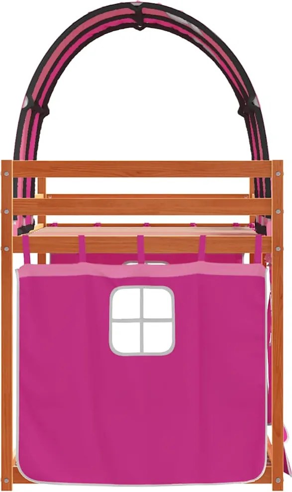 Dětská patrová postel se závěsy růžová 80 x 200 cm borovice 3284014