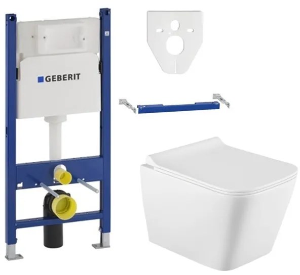 Závěsný set GEBERIT Duofix Basic+ WC TEO Rimless 51 x 35 cm + pomalu padající deska Slim, bílá, 3385XX00+39070100
