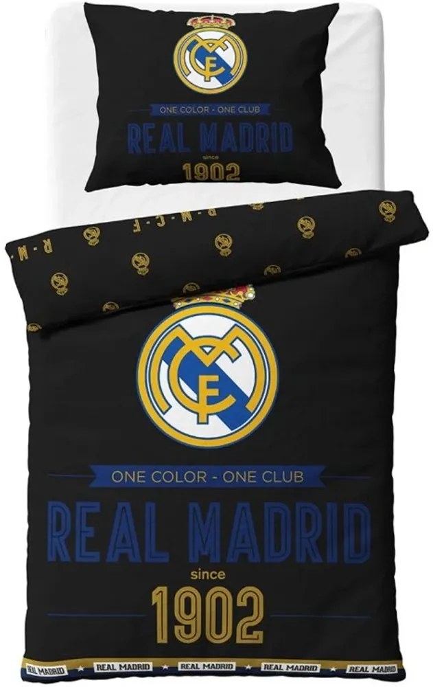 Bavlněné ložní povlečení FC Real Madrid - motiv Royal Black - 100% bavlna Renforcé - 70x90 cm +140x200 cm