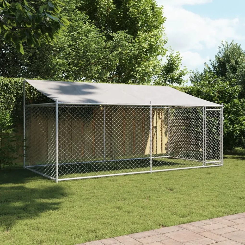 vidaXL Klec pro psy se střechou a dvířky šedá 4x2x2 m pozinkovaná ocel [3209568]