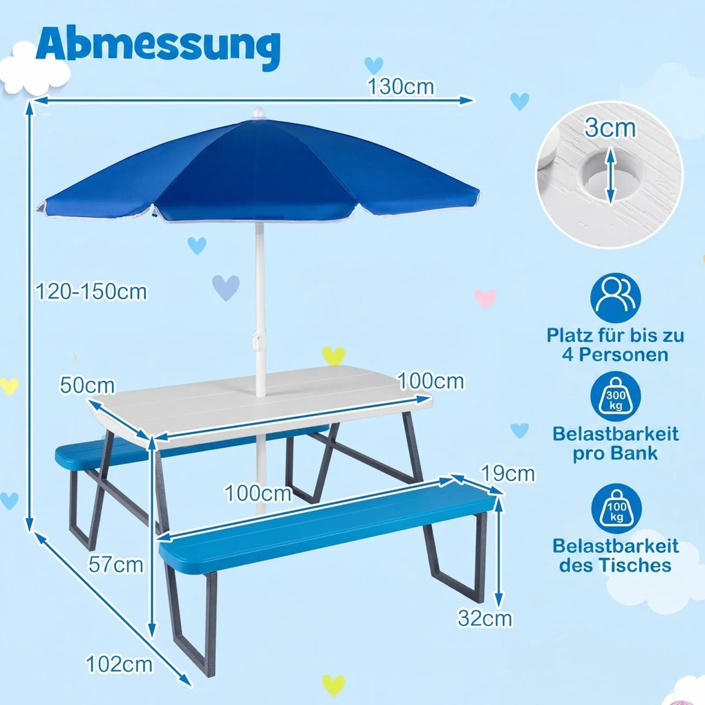 Costway Dětská sedací sestava z HDPE Dětský piknikový stůl s 2 lavicemi