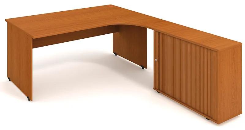 HOBIS Rohový kancelářský psací stůl UNI se skříňkou, 1800 x 2000 mm, levý, třešeň