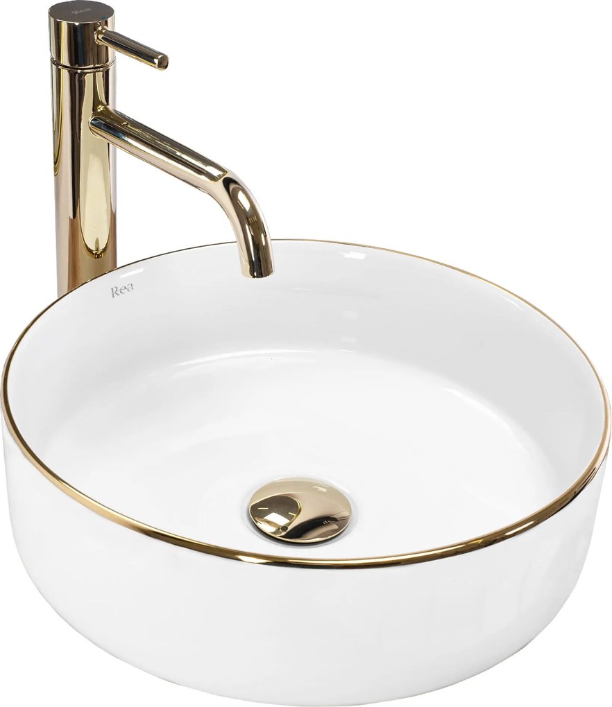 Rea Sami Gold Edge, umyvadlo na desku 36x36 cm, bílá-zlatá, REA-U6758