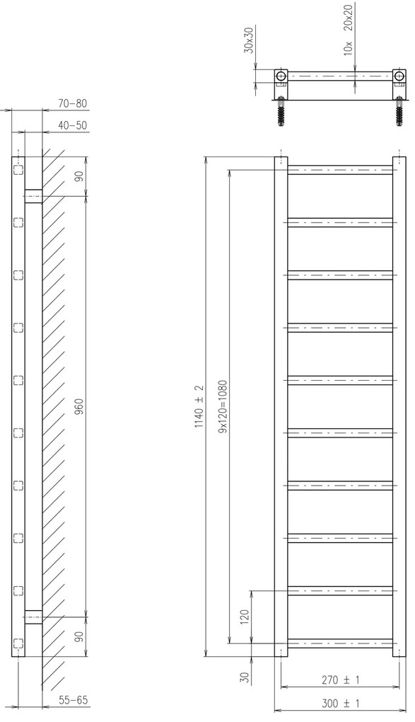 Sapho Sapho, MAKRO LIGHT topné těleso 300x1140 mm, černá mat, IR444TB