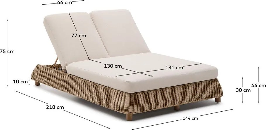 Dvoumístné ratanové polohovací zahradní lehátko v cihlové barvě Meria – Kave Home
