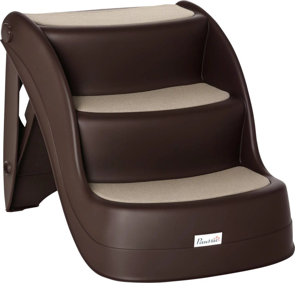 PawHut 3-krokové skládací schodiště pro psy, plastové kroky pro domácí mazlíčky s protiskluzovým kobercem pro postel a pohovku, nosnost 15 kg, 49x38x3