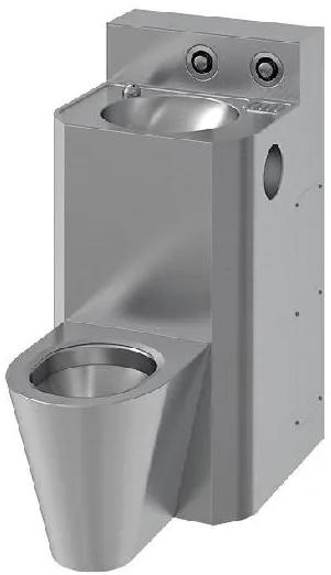 Sanela Nerezová WC - Set stojícího WC s umyvadlem, tlačné ventily, antivandal, matná nerez SLWN 38