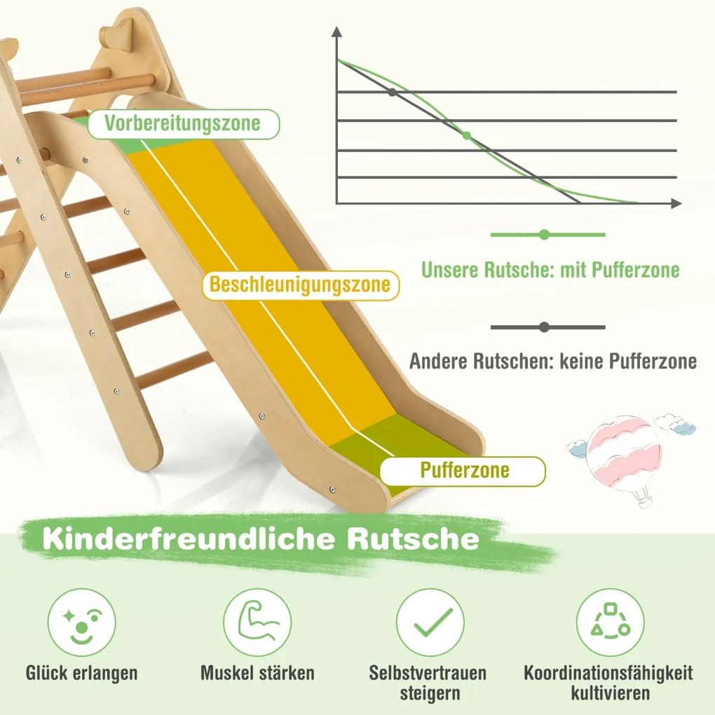Costway 2-in-1 šplhací sada trojúhelníky šplhací žebřík z přírodního dřeva