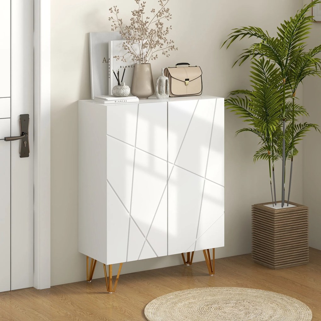 HOMCOM Botník, Úložný kabinet na boty, 2 Dveře s Damped Hinges, Nastavitelné Police, pro 15-20 Párů Bot, Bílý Lak