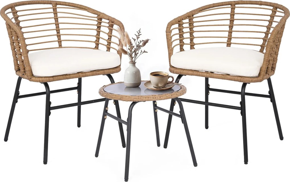 Costway 3-dílný set ratanového zahradního nábytku bistro set pro 2 osob
