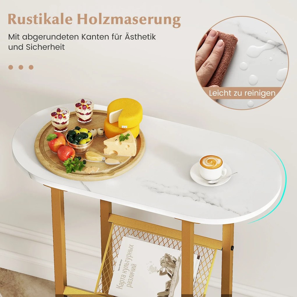 Costway Úzký odkládací stolek 2patrový oválný s popruhem na časopisy