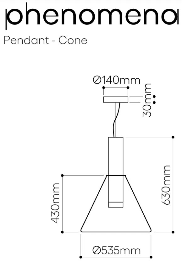 Luxusní závěsné svítidlo Bomma Phenomena, cone Barva skla: Kouřová, Barva montury: Kartáčovaná zlatá