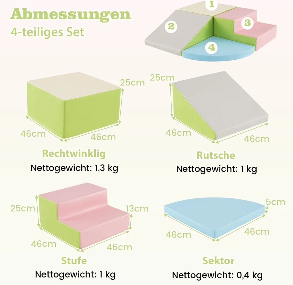 Costway 4 PCS. Schaumstoffbausteine zum Toben a Klettern – růžová + zelená