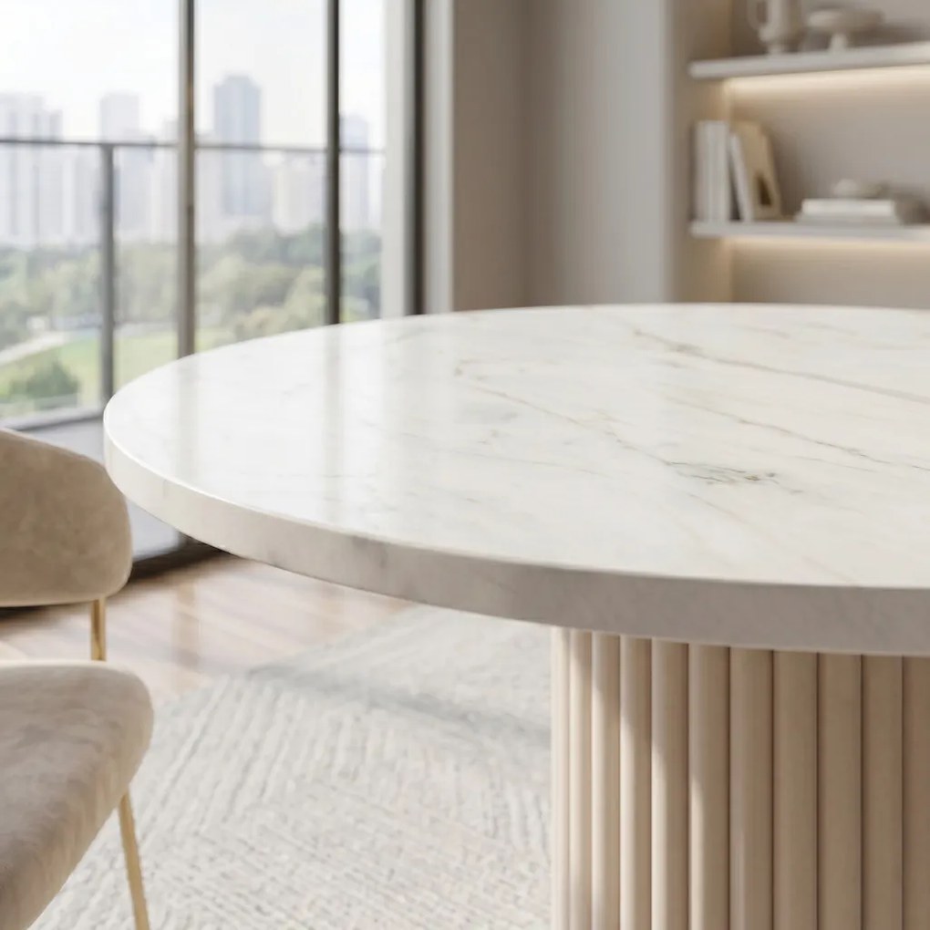 NW Kulatý jídelní stůl NESTORIO 4, 110 cm Barva/ dekor: Dub Craft, Barva nohy stolu: Bílá