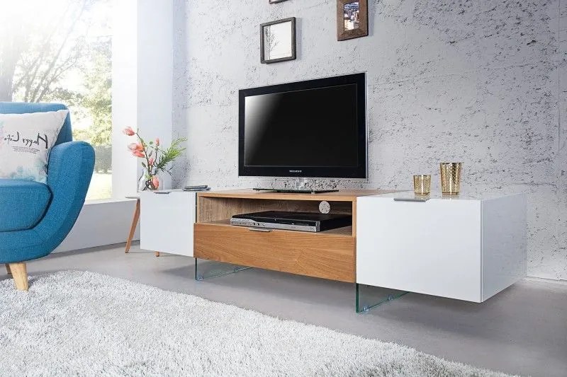 Deflee televizní stolek ONYX 160-A TV36201MDF lakované, dubová dýha, bezpečnostní sklo (tvrzené sklo)  160 cm x 43 cm x 40 cm