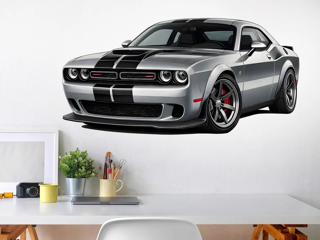 Dodge Challenger textilní přelepitelná samolepka na zeď arch 45 x 22 cm