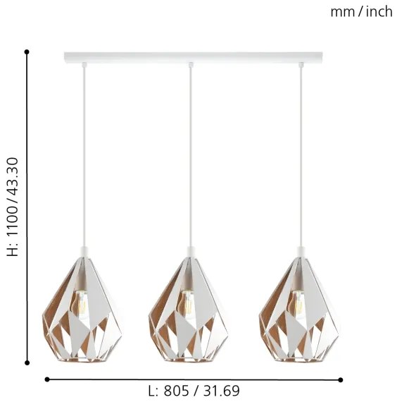 Eglo 43002 - Lustr na lanku CARLTON 3xE27/60W/230V