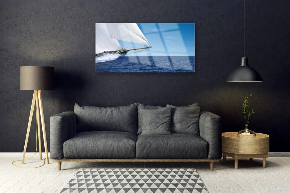 Obraz na skle Loďka Moře Krajina 100x50 cm