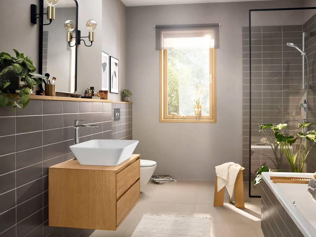 Hansgrohe Rebris E, vysoká umyvadlová baterie 240 s odtokovou soupravou s táhlem, CoolStart, EcoSmart, chromová, 72591000