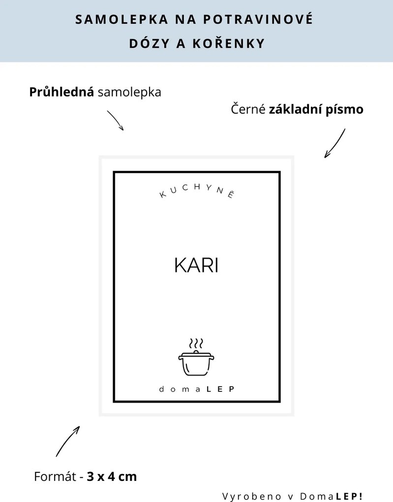 Samolepka na kořenky KARI průhledná 3 × 4 cm základní písmo