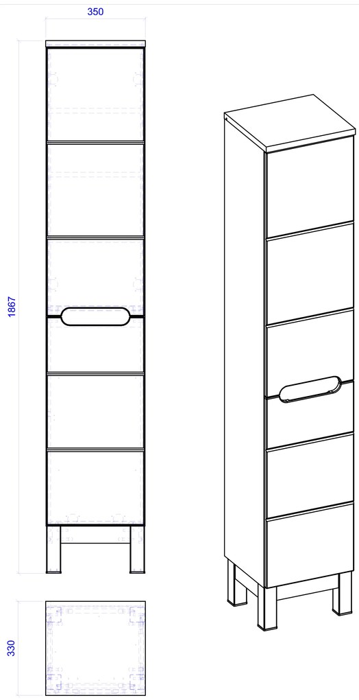 Koupelnová stojící skříňka BALI bílá - vysoká s košem na prádlo