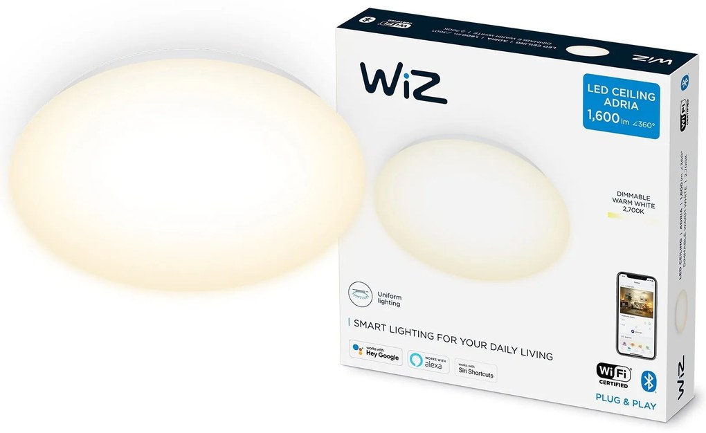 Wiz dimmable 8719514338050 led stropní svítidlo adria 1x17w | 1600lm | 2700k - stmívatelné, bílá