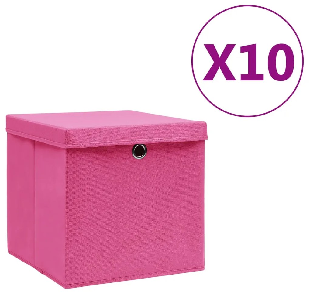 Úložné boxy s víky 10 ks 28 x 28 x 28 cm růžové 325206