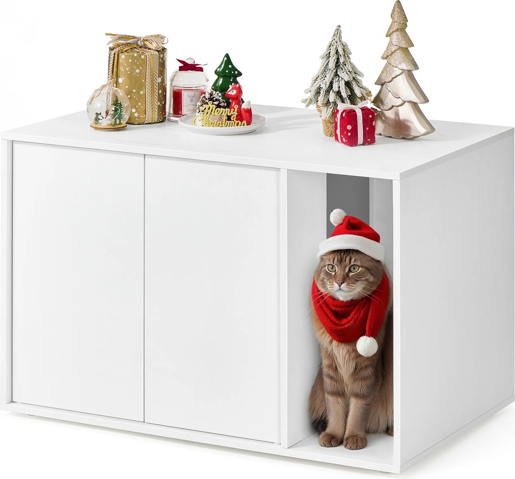Songmics Skříňka na kočičí toaletu s dvířky, bílá PCL013W01