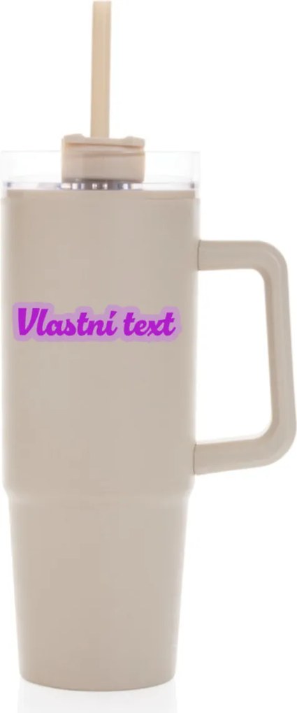 Personalizovaná cestovní termoska s průhledným víčkem s vlastním textem s obrysem