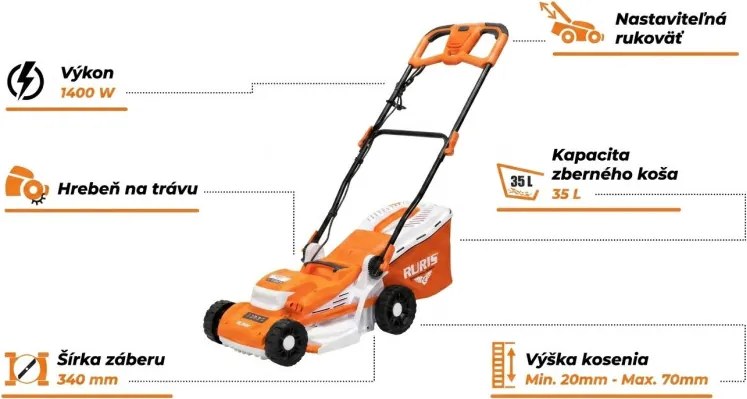 RURIS RXE 1400 - elektrická sekačka, 34 cm / 1 400 W