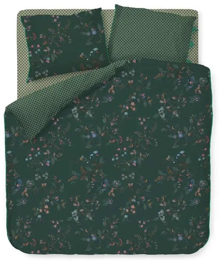 Pip Studio povlečení Kawai Flower Green, 200x200 + 2x 70x90, bavlněný perkál (Luxusní perkálové povlečení na francouzskou postel)