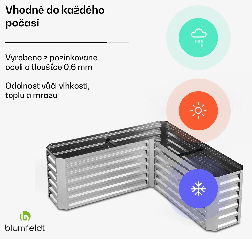 Blumfeldt High Grow vyvýšený záhon | L-tvar | odolný vůči povětrnosti | nerezový | robustní | 742 l