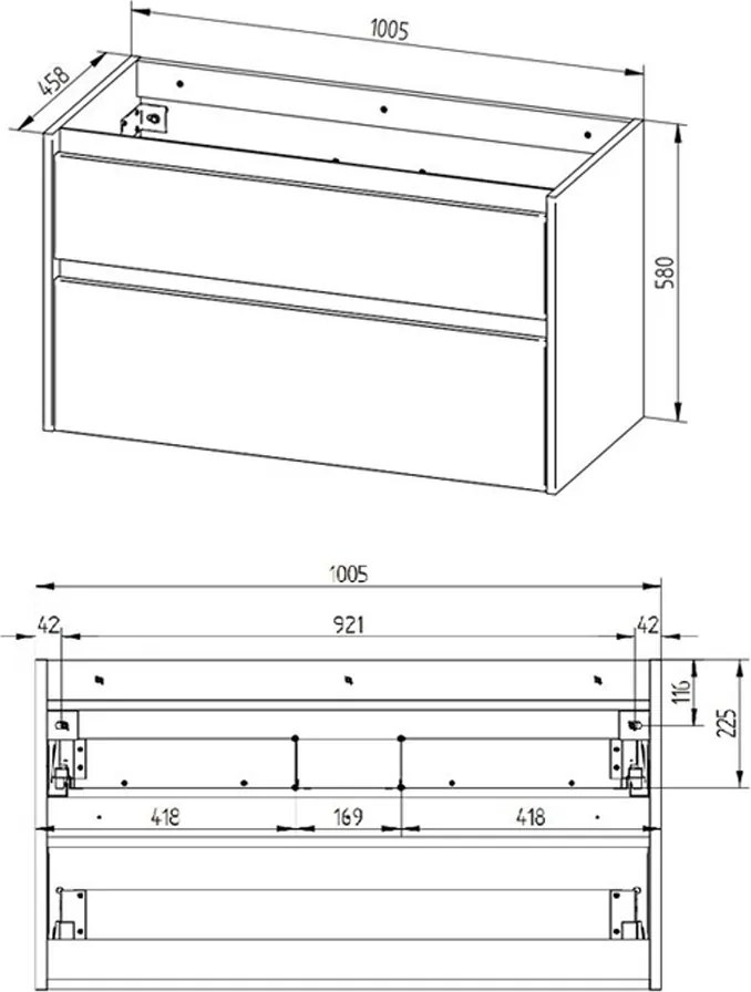 Mereo Mereo, Opto, koupelnová skříňka s keramickým umyvadlem 101 cm, bílá, dub, bílá/dub, černá, CN912