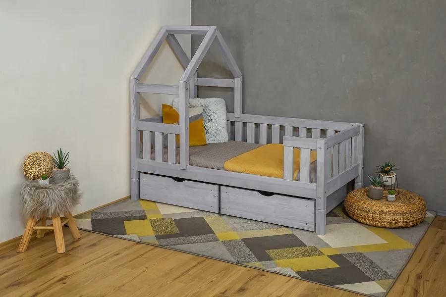 MAXIDO Dětská postel domeček Zara - dva šuplíky 200x90 šedá
